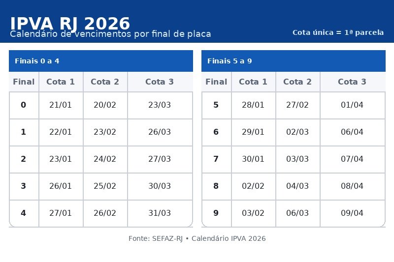 IPVA RJ 2026: Calendário por Placa DARJ e Pix (Guia Completo)